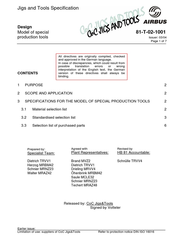 Jigs and Tools Specification: Model of Special Production Tools | PDF ...