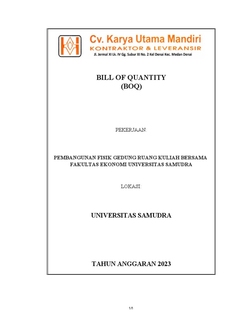 Boq Pembangunan Fisik Unsam | PDF