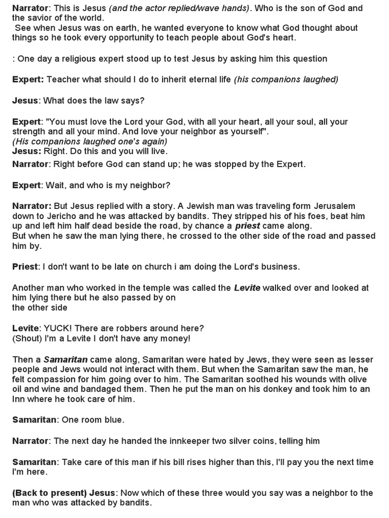 The Good Samaritan: A Lesson in Love | PDF | Bible Content