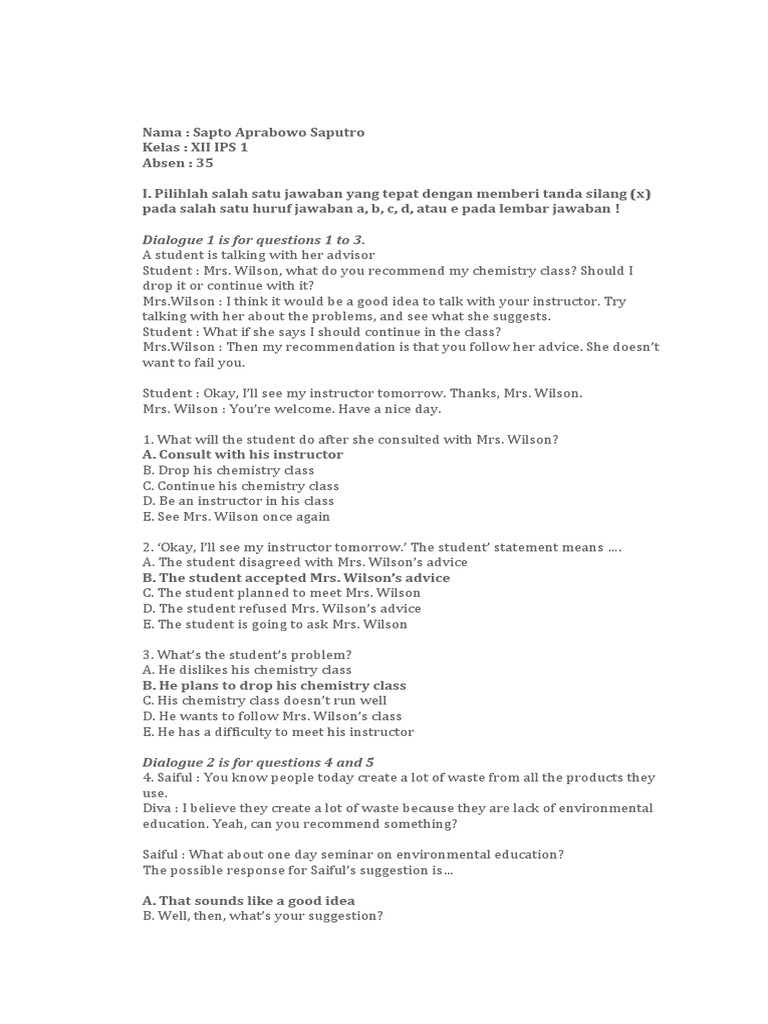 latihan soal pat bahasa dan sastra inggris | PDF