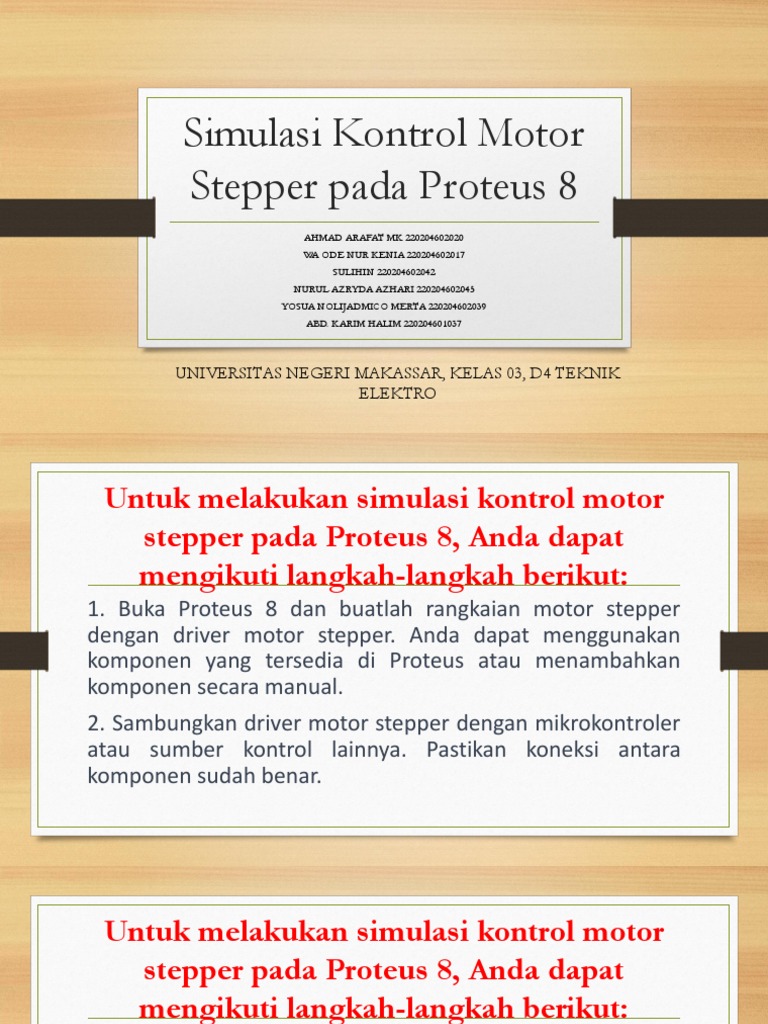Project Simulasi Kontrol Motor Stepper Pada Proteus 8 Oleh Kelompok 2-3 | PDF
