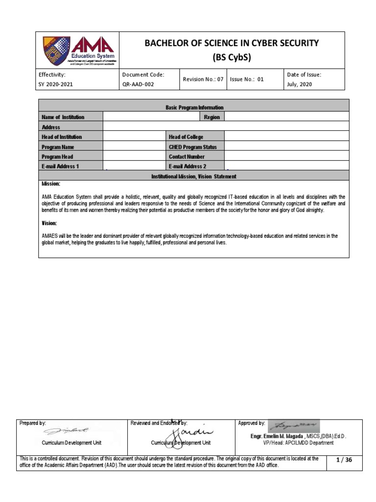 Bachelor of Science in Cyber Security (Bs Cybs) | PDF | Computer ...