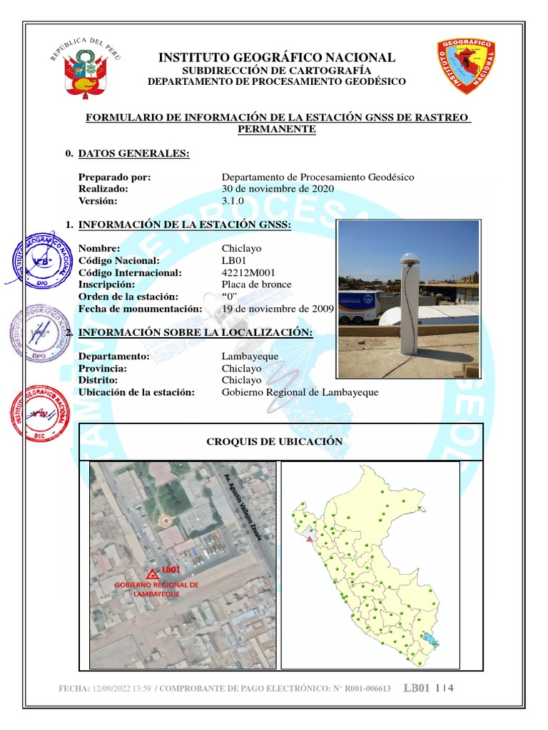 Estación GNSS Chiclayo LB01 IGN Perú | PDF | Metrología | Geofísica