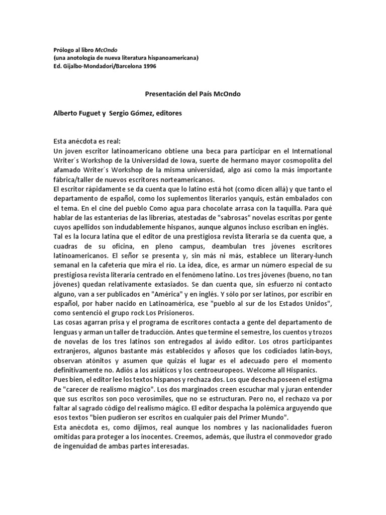 Prólogo al libro McOndo | PDF | America latina | Cuentos