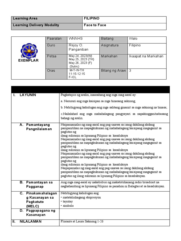 Lesson Plan Template-Filipino 8 4 | PDF