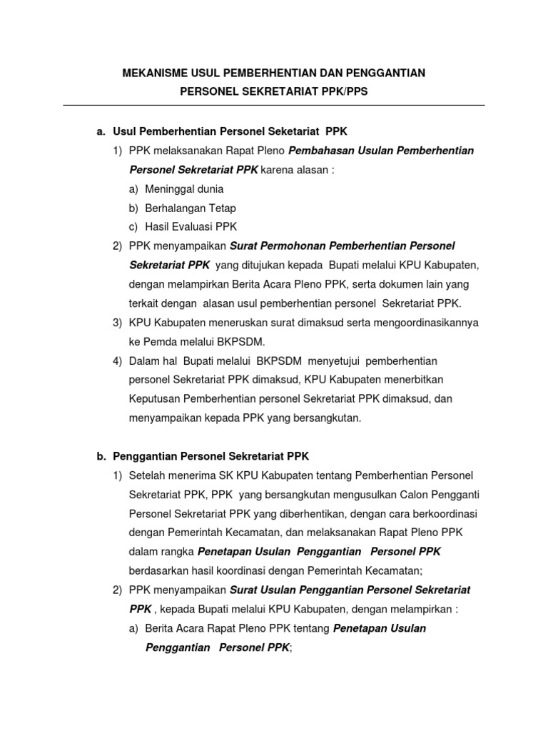 Mekanisme Dan Dokumen Usul Pemberhentian Dan Penggantian Personel Sekretariat PPK - PPS | PDF