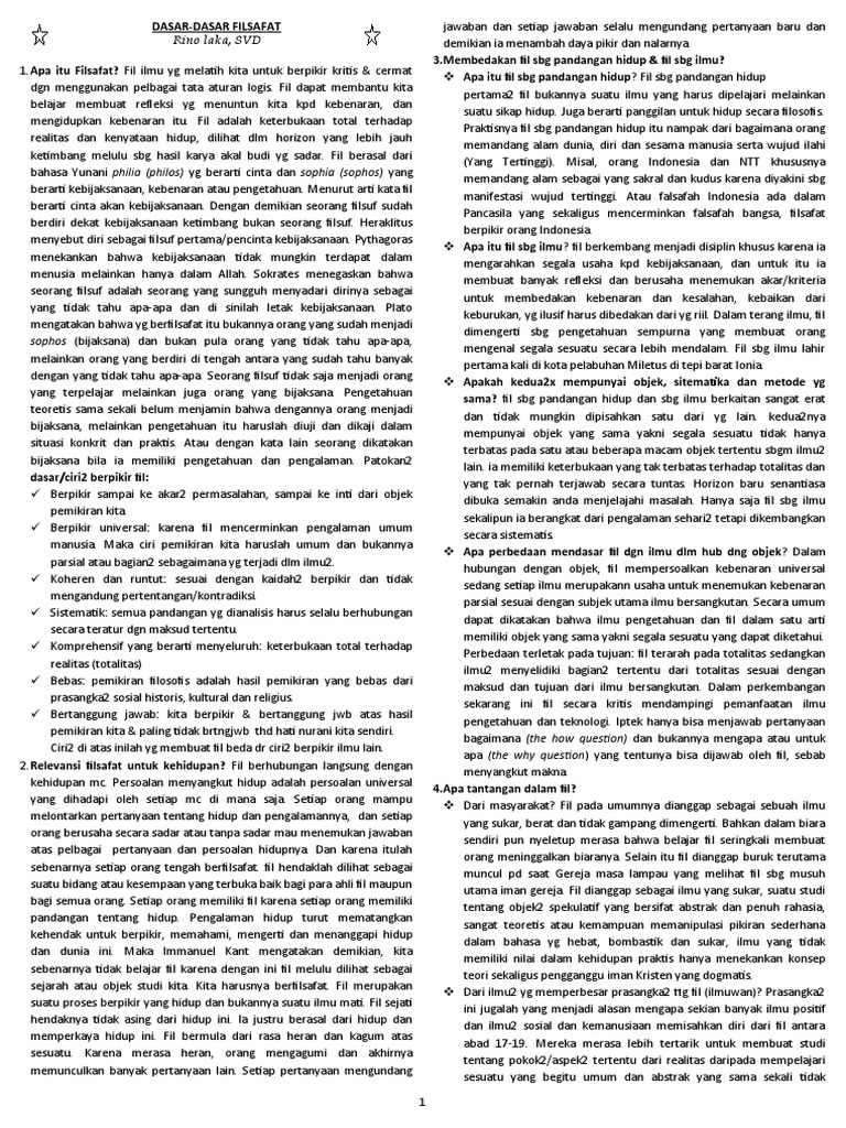 Ringkasan Dasar-Dasar Filsafat | PDF | Filsafat