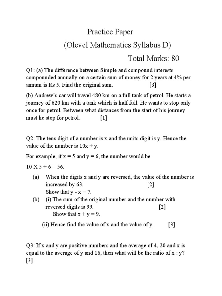 Test For Olevel Maths Syllabus D | PDF | Art
