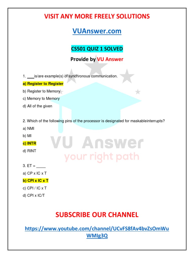 CS501 Quiz 1 Solved by VU Answer | PDF | Input/Output | Electrical Engineering