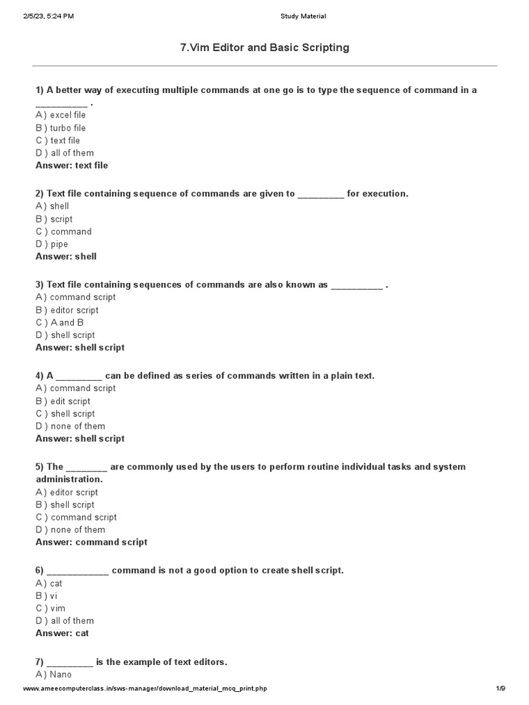 7vim Editor And Basic Scripting Pdf Shell Computing Scripting