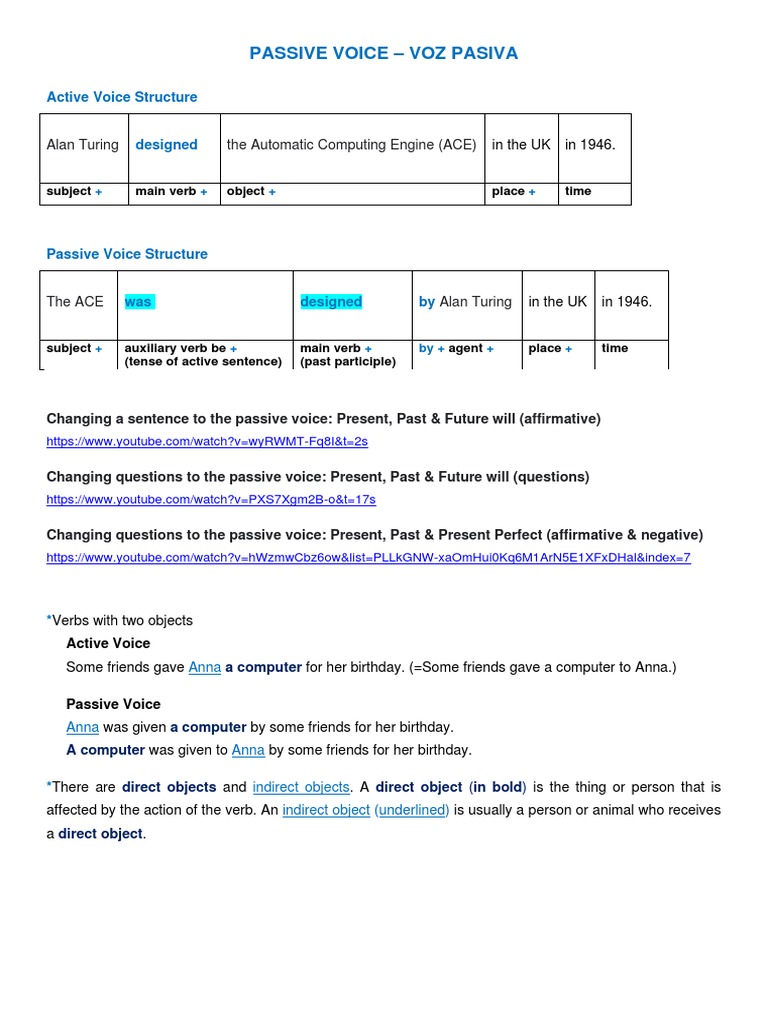 Voz Pasiva | PDF | Verb | Perfect (Grammar)