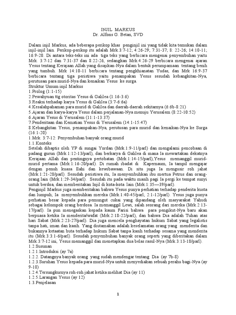 Injil Markus | PDF | Agama & Spiritualitas