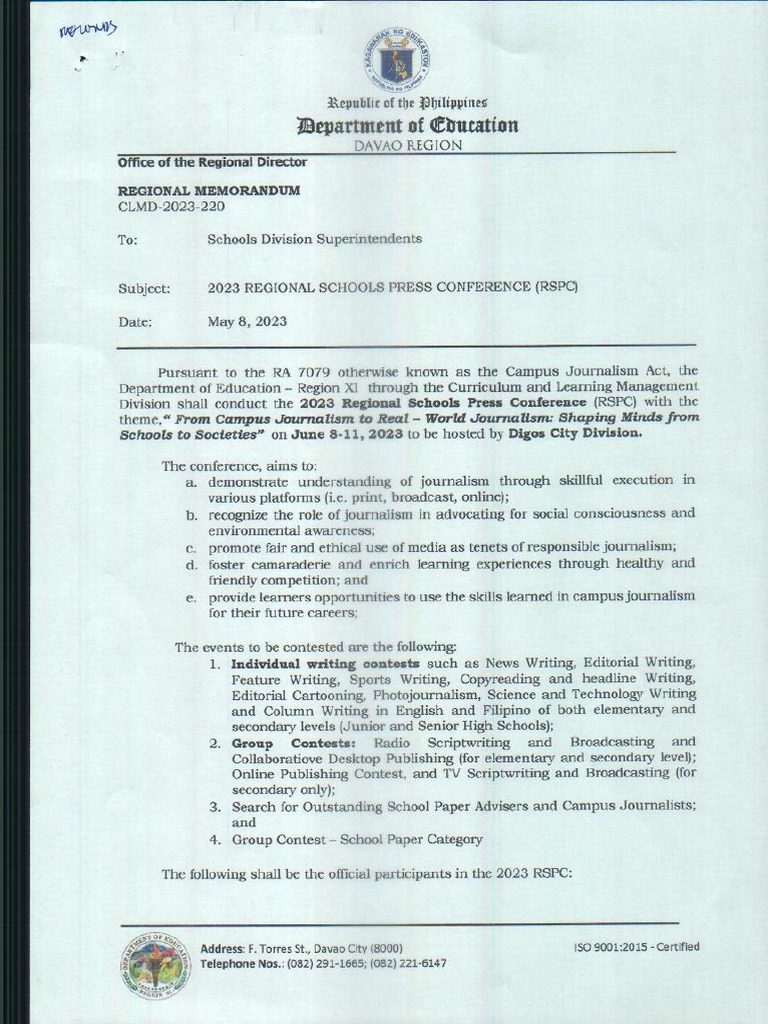 RM CLMD 2023 220 2023 Regional Schools Press Conference RSPC | PDF