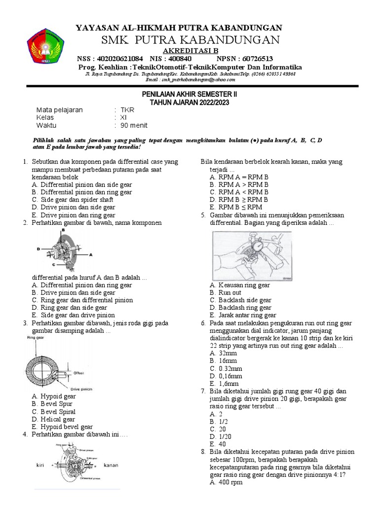 Soal Kelas 11 TKR s2 | PDF