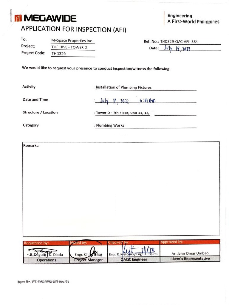 THC329. QAC. 334 Application For Inspection FPPL | PDF