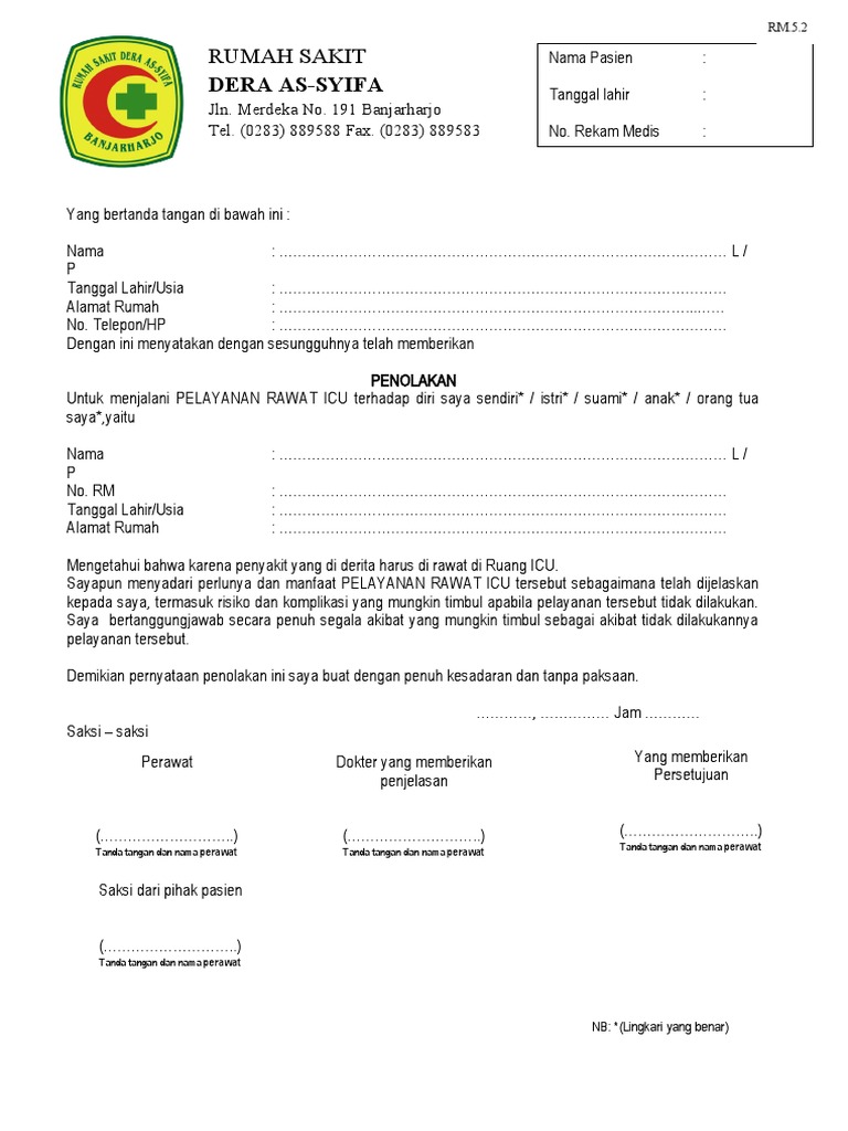 Form Penolakan ICU | PDF