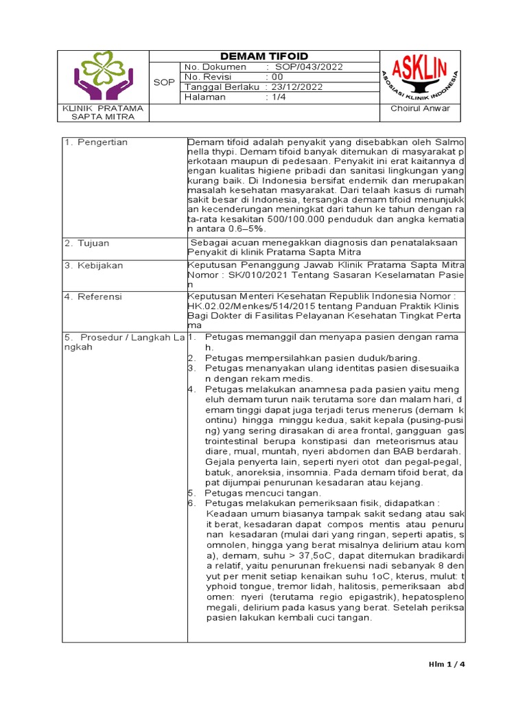 Sop 043 Demam Tifoid | PDF