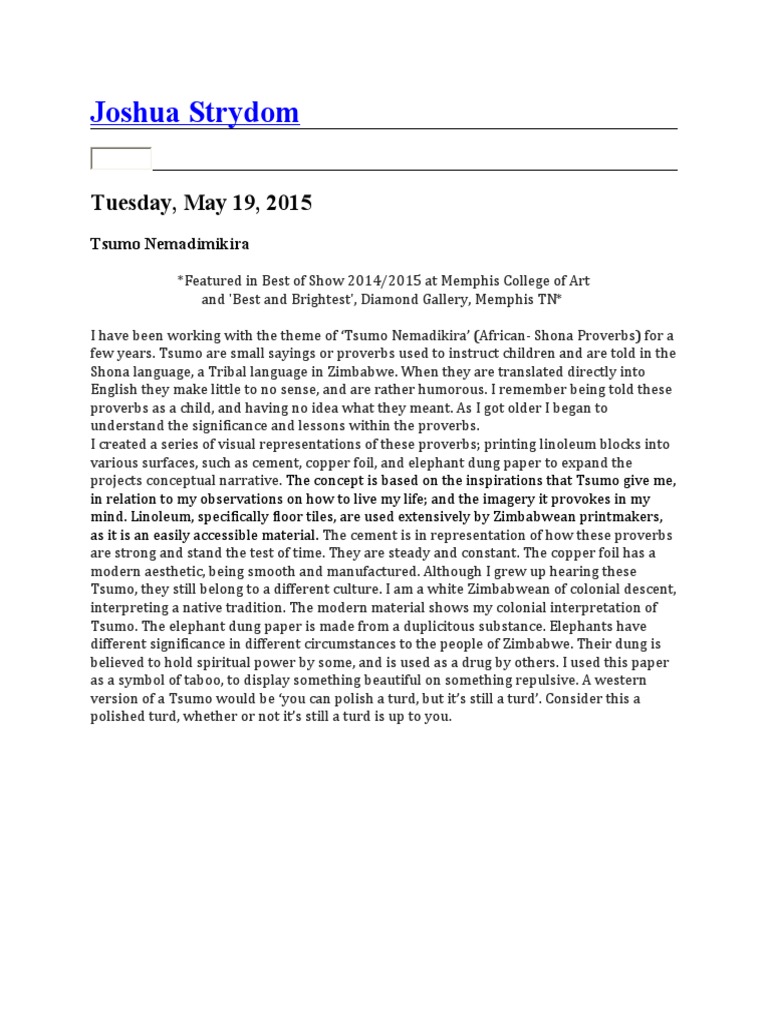 Tsumo Nemadimikira Interpretation | PDF | Proverb