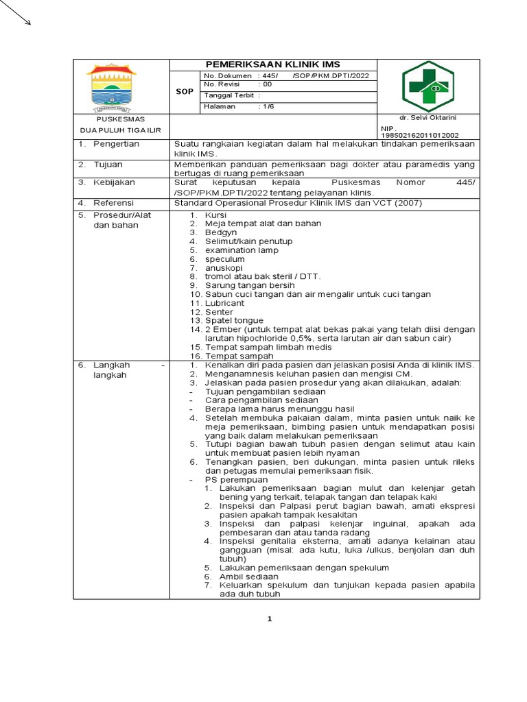 SOP Pemeriksaan Klinik IMS | PDF