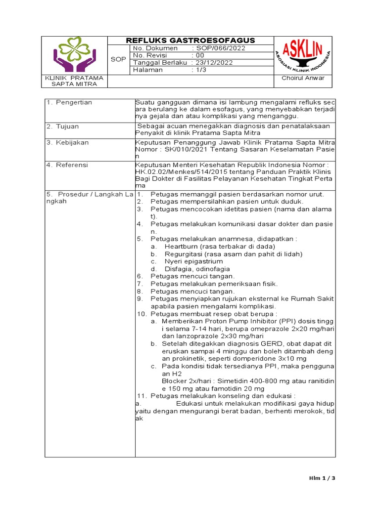 Sop 066 Refluks Gastroesofagus | PDF