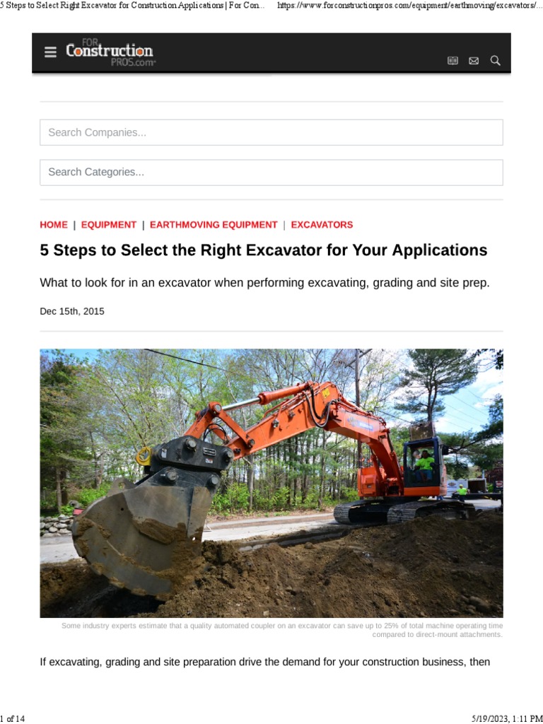 5 Steps To Select Right Excavator For Construction Applications For ...