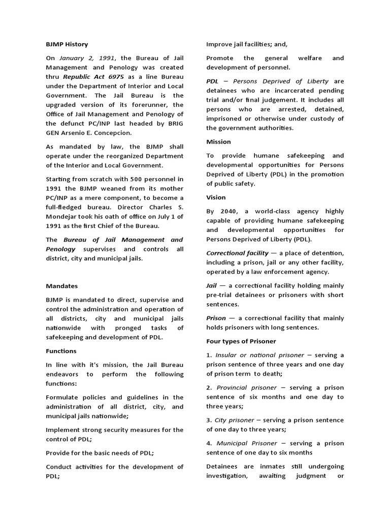 BJMP His | PDF | Prison | Detention (Imprisonment)