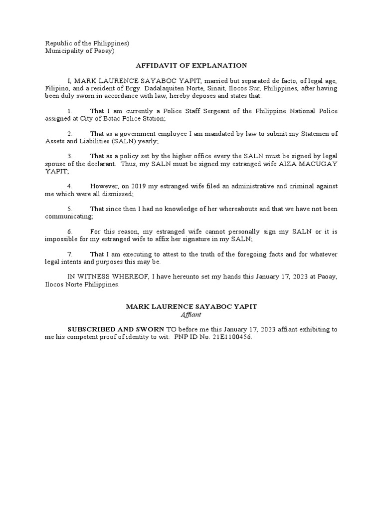 Affidavit of Explanation | PDF