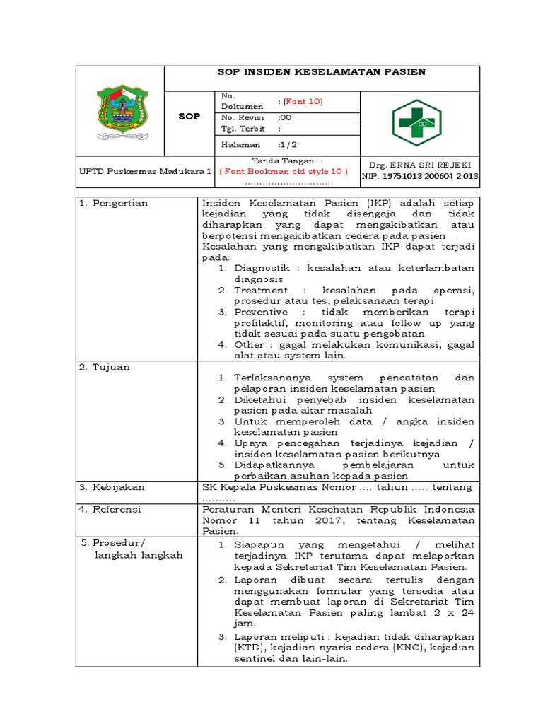SOP KESELAMATAN PASIEN | PDF