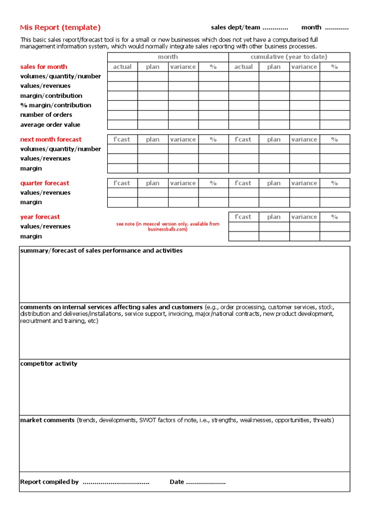 Mis Report Format in Excel | PDF | Business