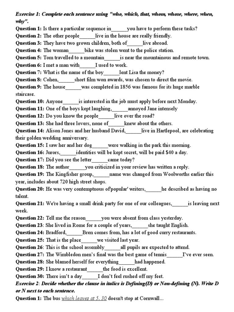 Relative Clauses | PDF | Question | Linguistics
