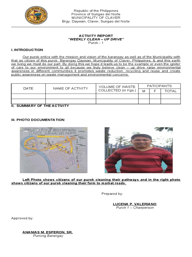 Weekly Clean-Up Drive in Barangay Daywan | PDF | Waste | Waste Management