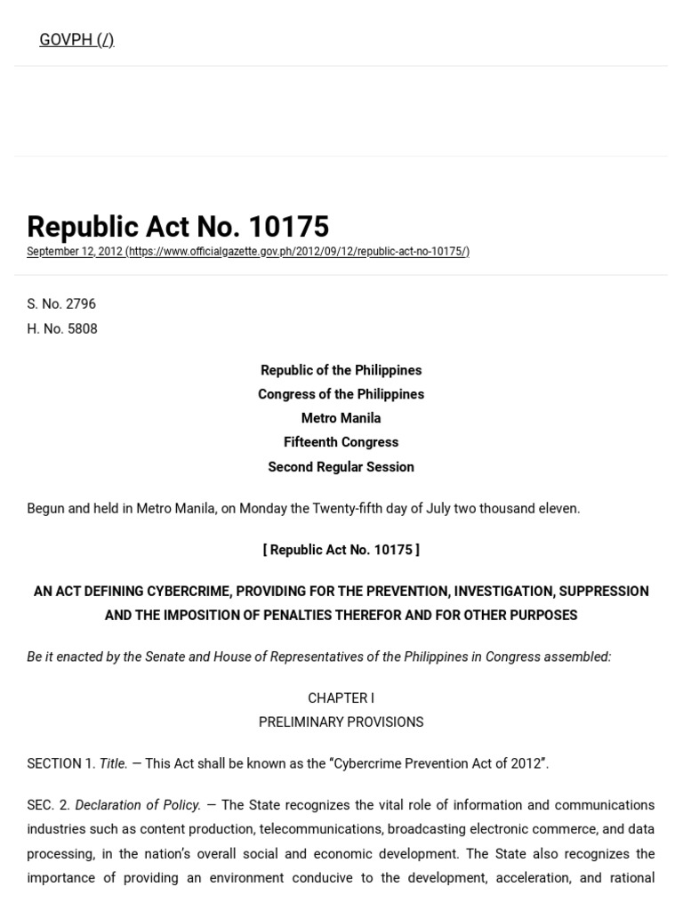 Republic Act No. 10175 - Official Gazette of The Republic of The ...