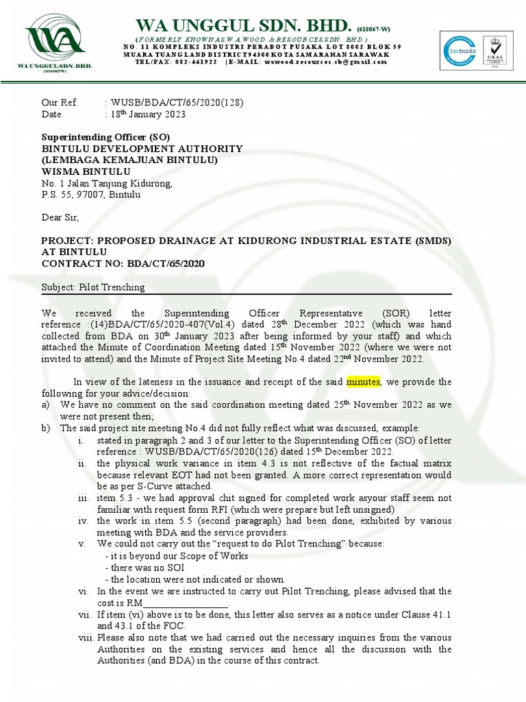 WUSB - BDA - 20 - 128 Pilot Trenching | PDF | Technology & Engineering