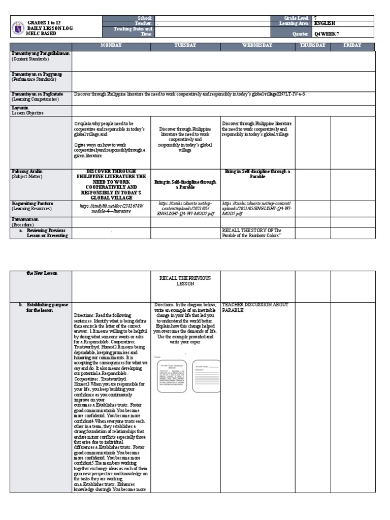 MELC DLL ENG 7 WEEK 7 Q4 Done | PDF
