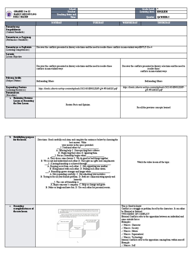 Melc DLL Eng 7 Week 5 Q4 Done | PDF