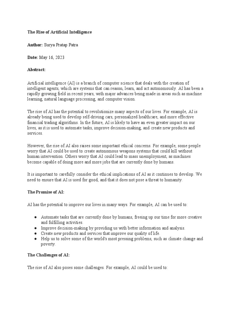 The Rise of Artificial Intelligence | PDF | Artificial Intelligence ...