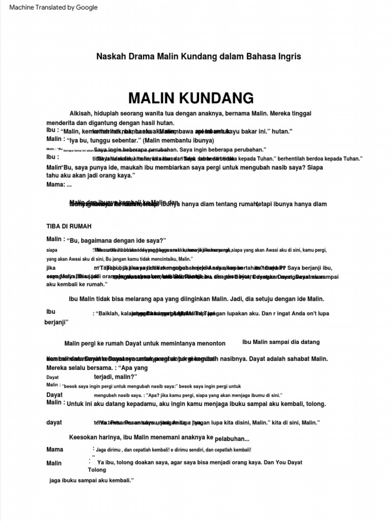 PDF Naskah Drama Malin Kundang Dalam Bahasa Inggris Compress | PDF