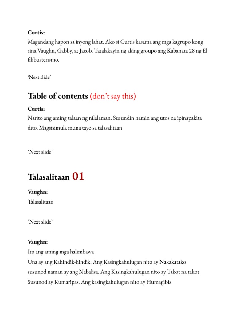 Script For Kabanata 28 For Filipino 10 | PDF