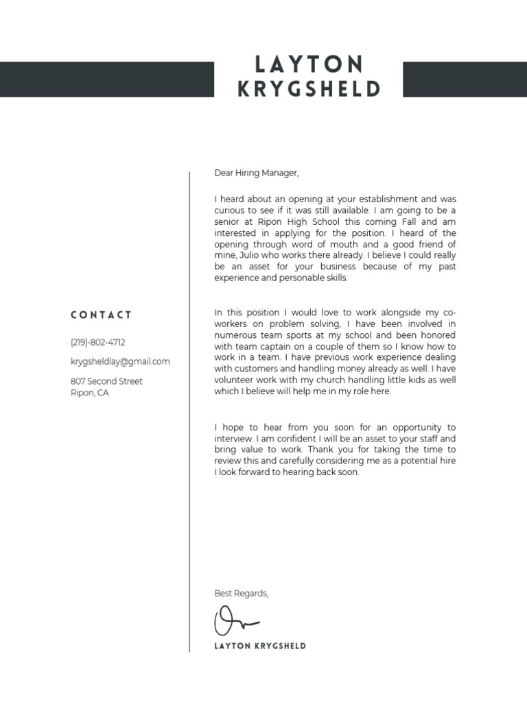 Black White Minimalist Cover Letter | PDF
