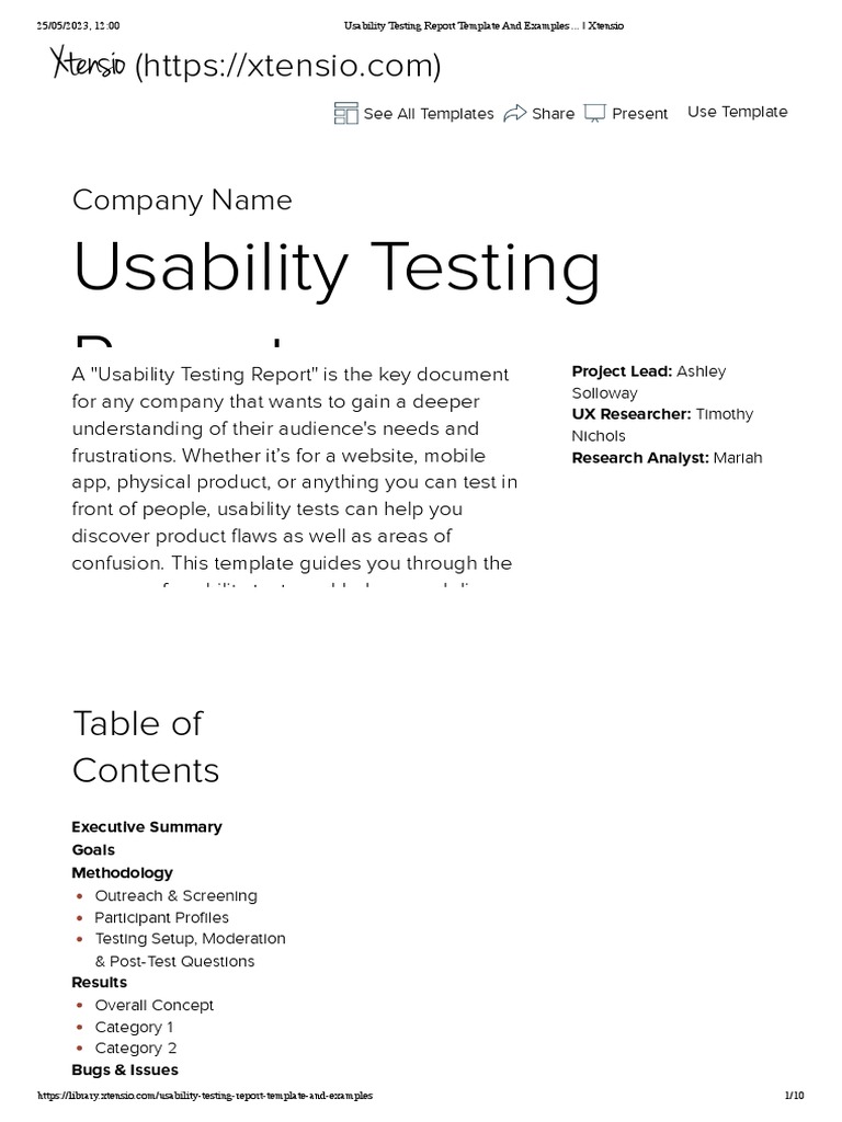 Usability Testing Report Template and Examples ... - Xtensio | PDF ...