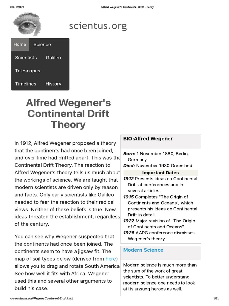 Alfred Wegener's Continental Drift Theory | Download Free PDF | Plate ...