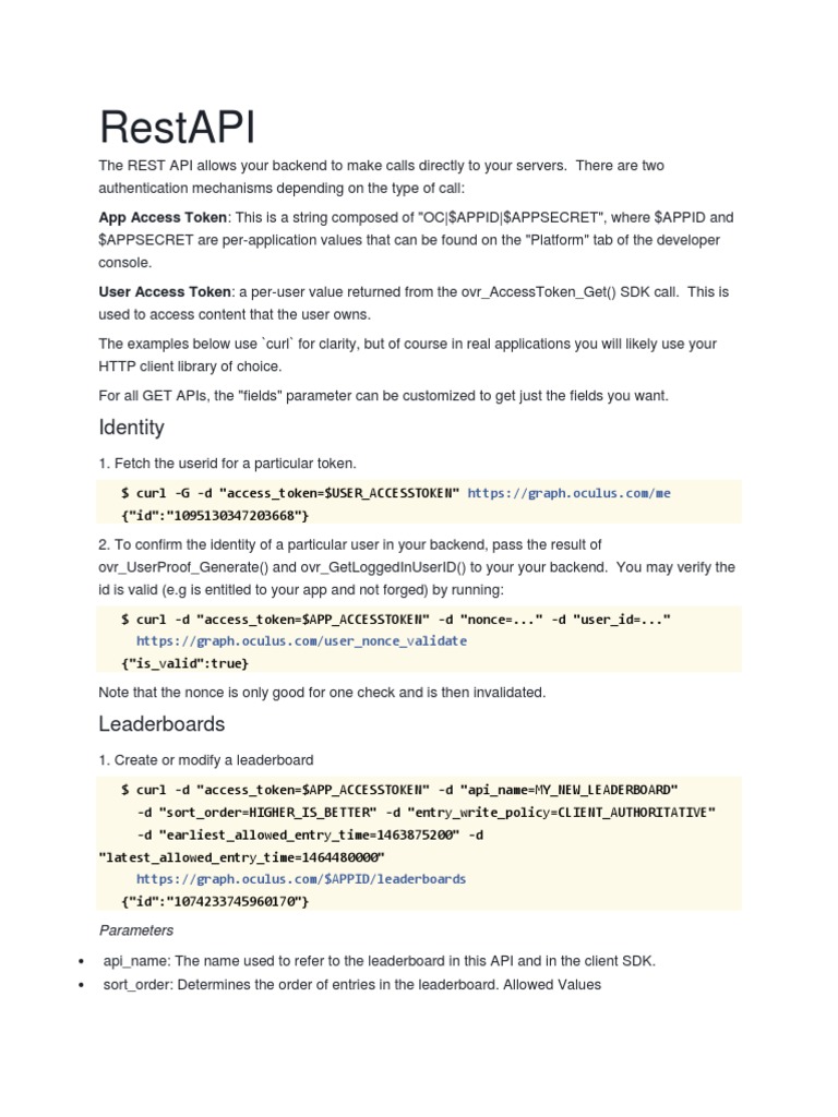 Rest API | PDF | Parameter (Computer Programming) | Software