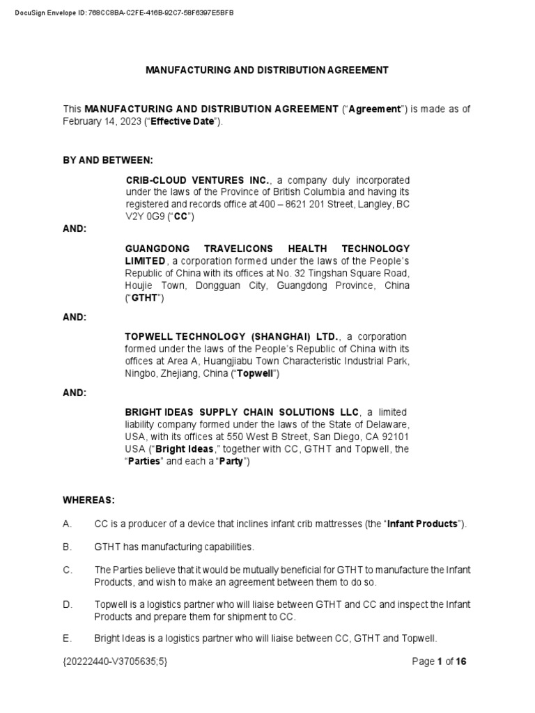 Manufacturing Agreement Crib-Cloud and GTHT (LK 2023-01-05) (V3705635-5 ...