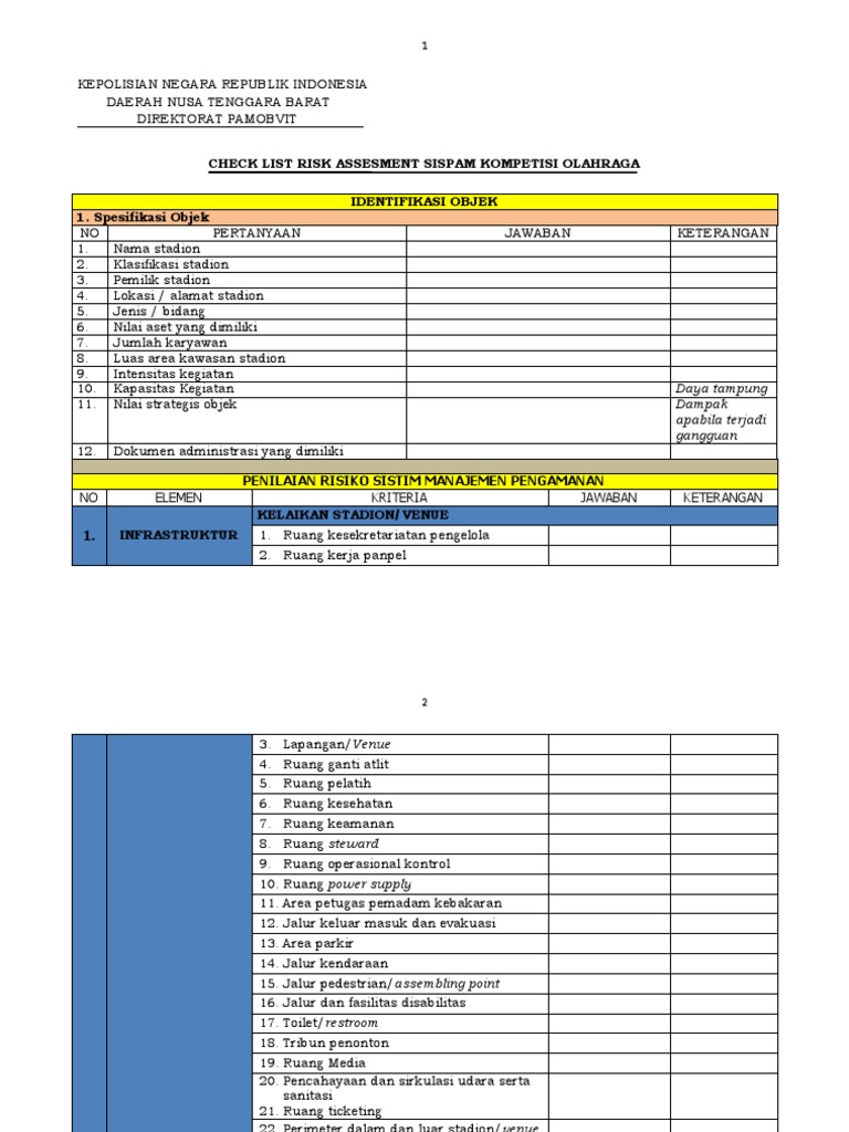 Check List Risk Assesment Stadion SMP | PDF Check List Risk Assesment Stadion SMP | PDF
