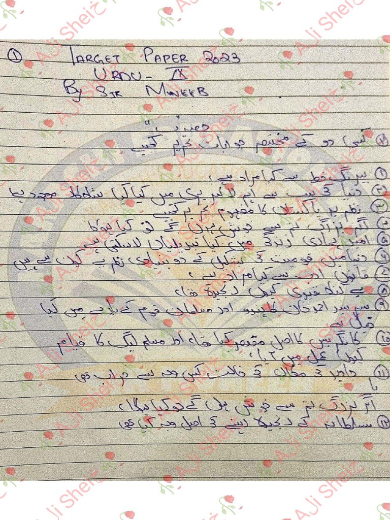 URDU IX TARGET PAPER BY SIR MUNEEB- ?Aلi Sheiخ? | PDF