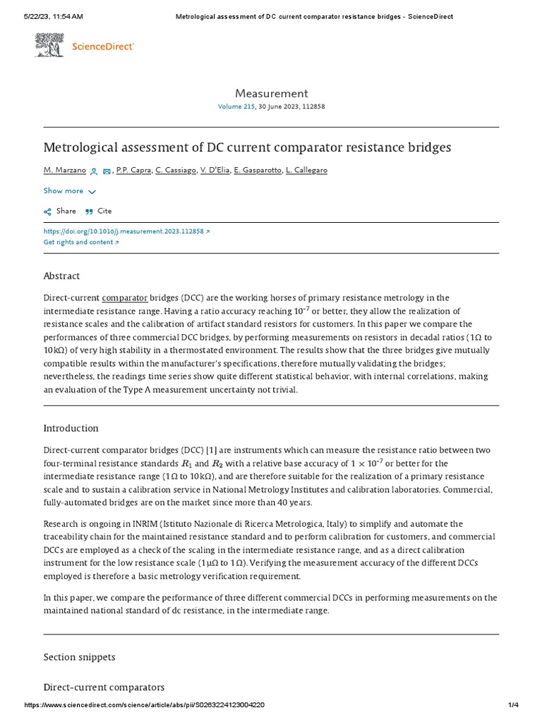 Metrological Assessment of DC Current Comparator Resistance Bridges ...