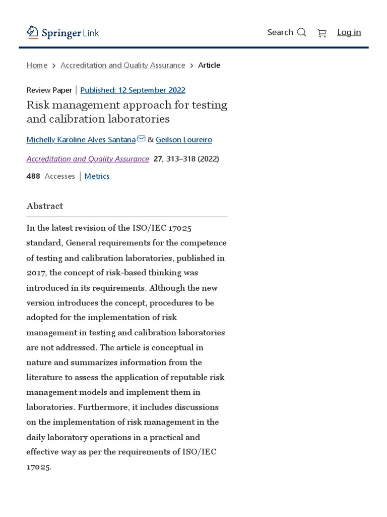 Risk Management Approach For Testing and Calibration Laboratories ...