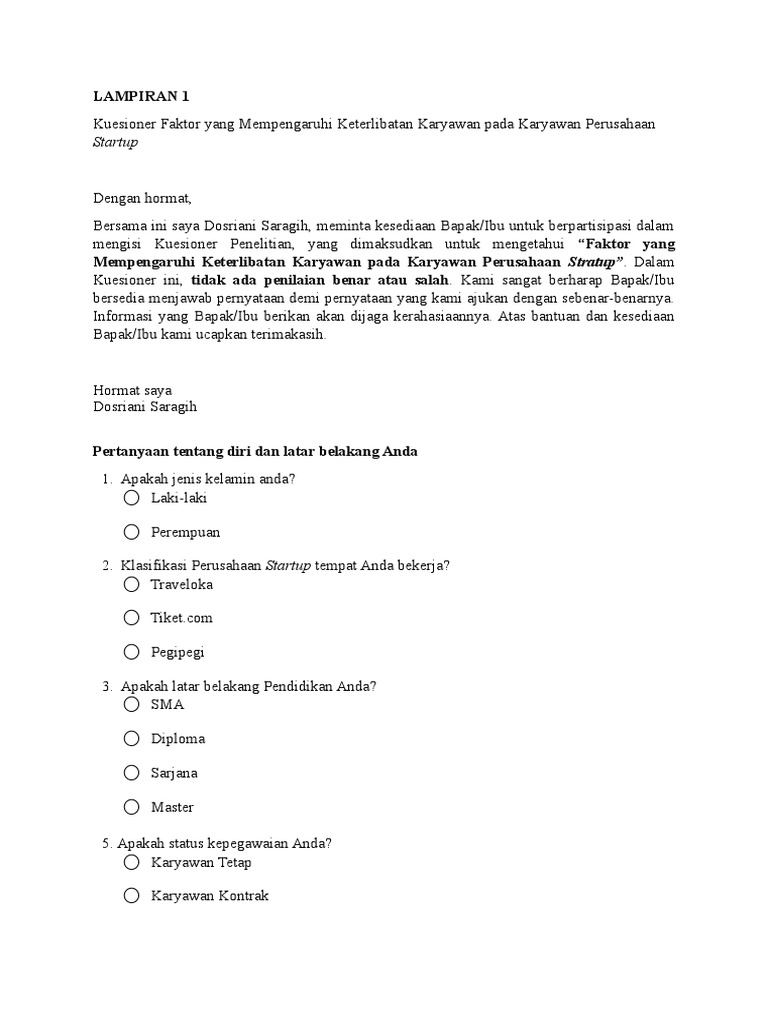 4-Kuesioner Gabungan Pra Survey Penelitian Tentang Faktor Yang ...