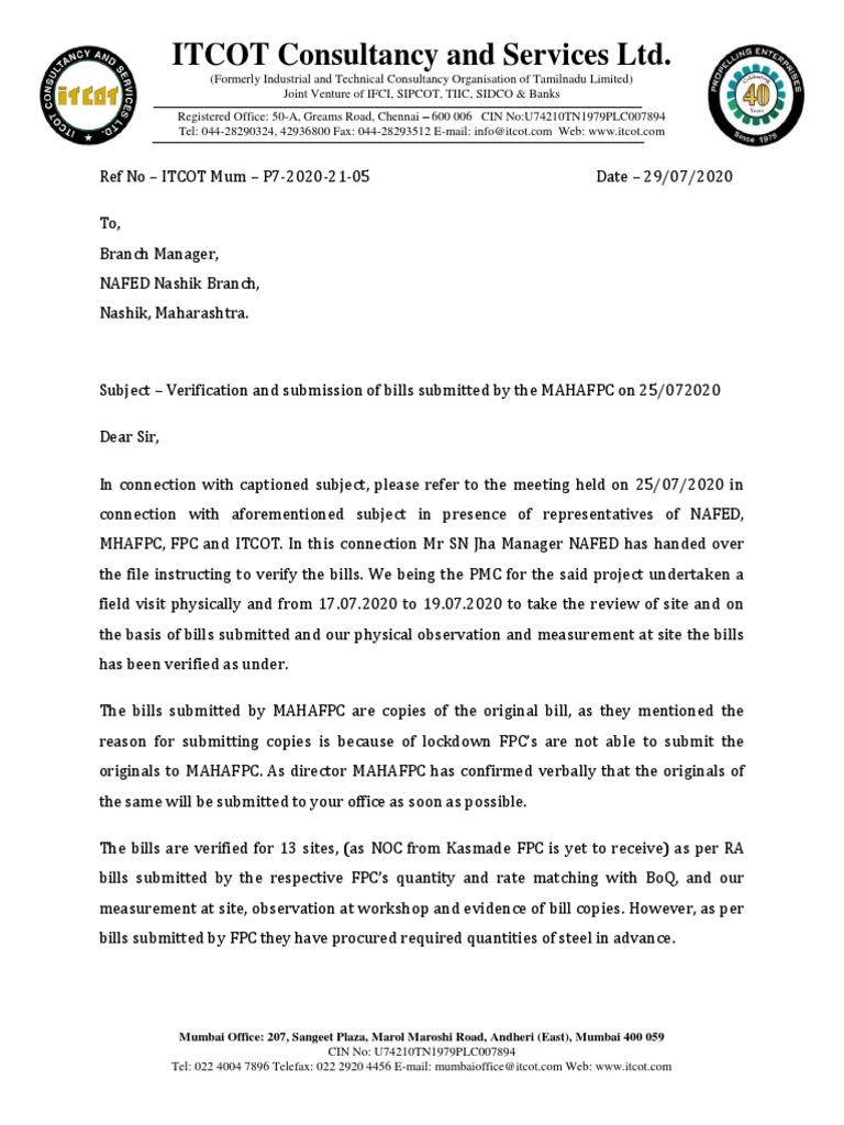 Bill Verification Submission to NAFED | PDF
