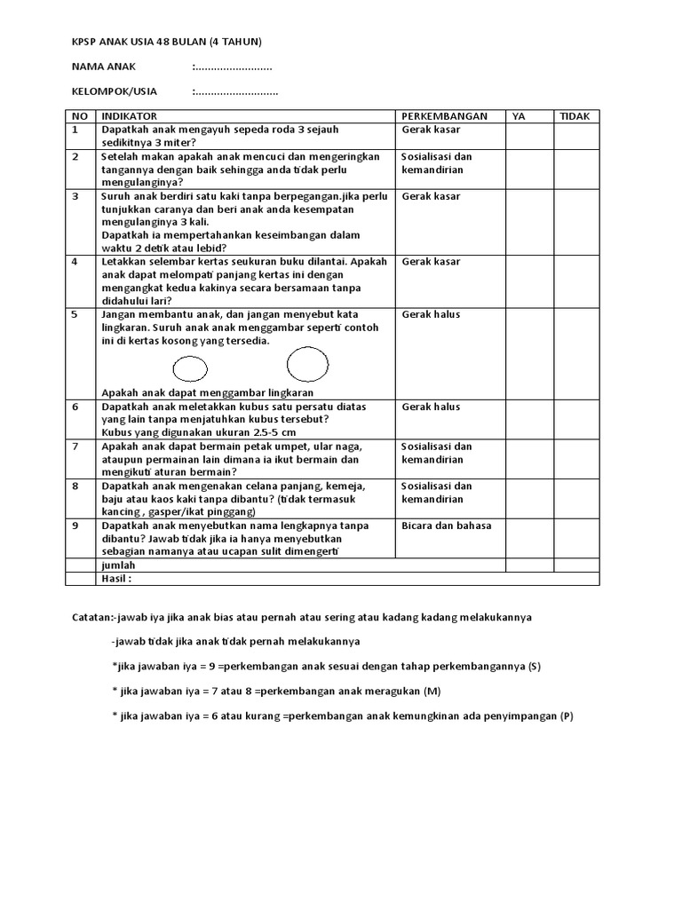 KPSP Anak Usia 48 Bulan | PDF